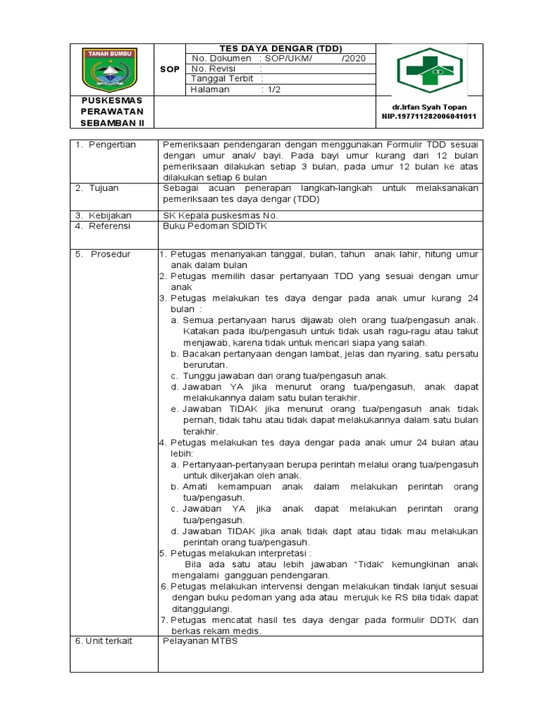 Sop Sdidtk, TDL, TDD Fix | PDF | Pengembangan Diri | Kesehatan Holistik
