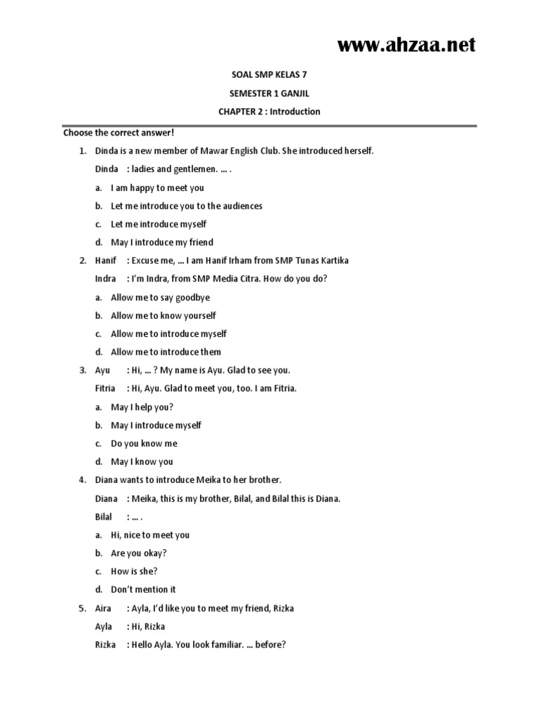 Soal Perkenalan Kelas 7 SMP | PDF | Food And Drink