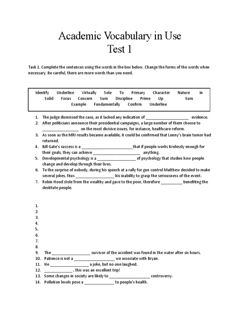 Academic Vocabulary Test for 8th Grade | PDF | Career & Growth | Self ...