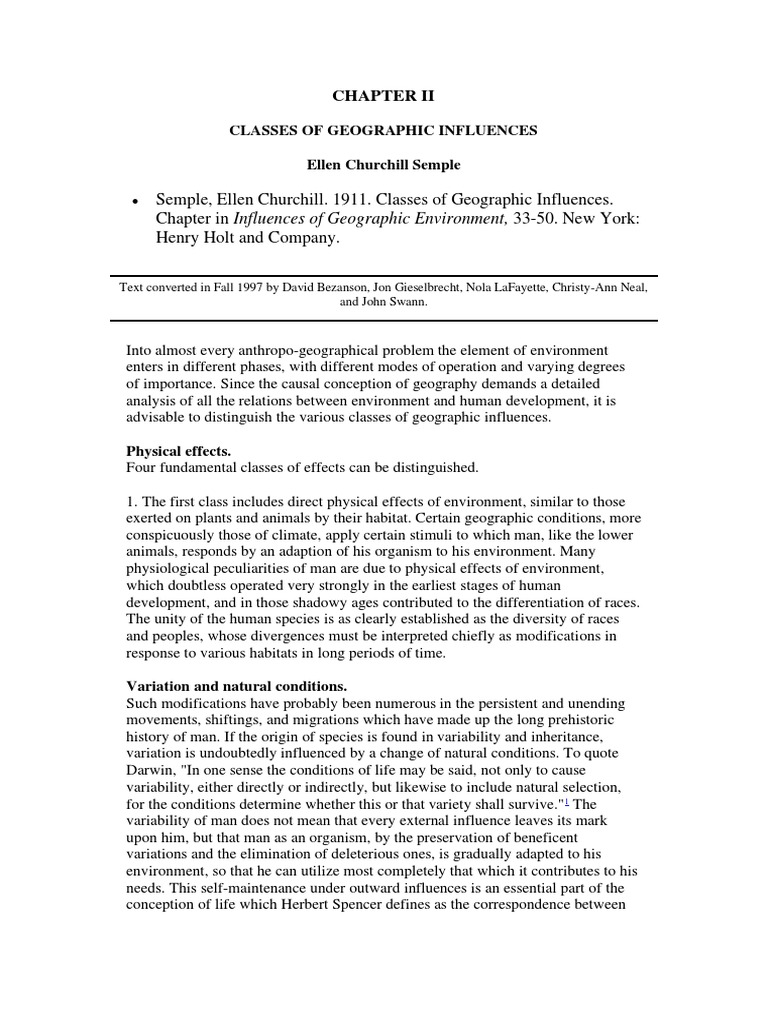Classes of Geographic Influences - Ellen Churchill Semple | PDF | Fur ...
