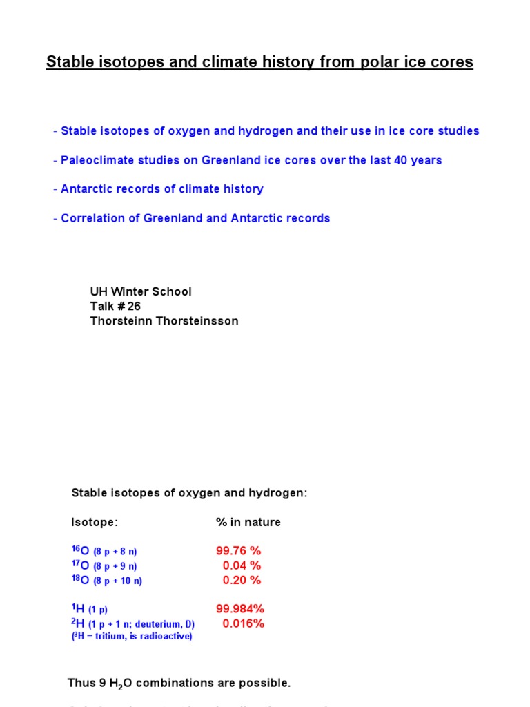 Ice cores reveal climate history from isotopes | PDF | Ice Age | Water Ice