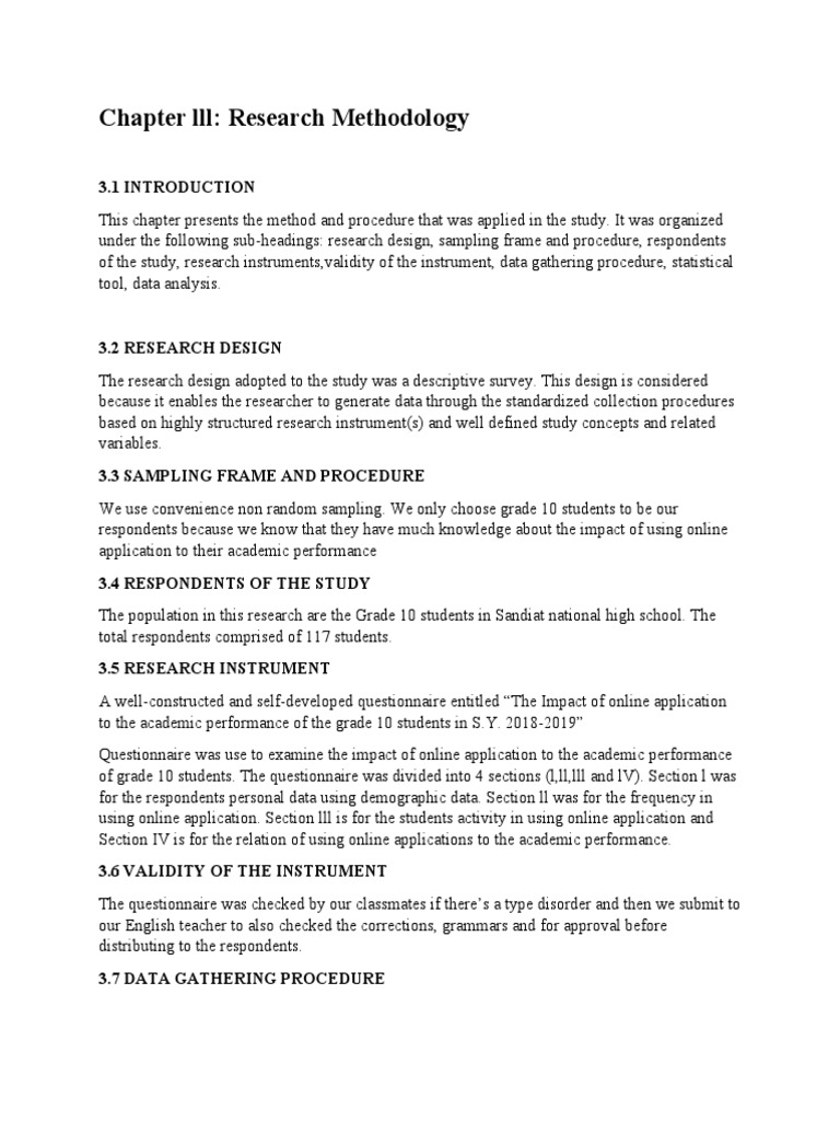 Chapter Iii Methodology | PDF | Survey Methodology | Questionnaire