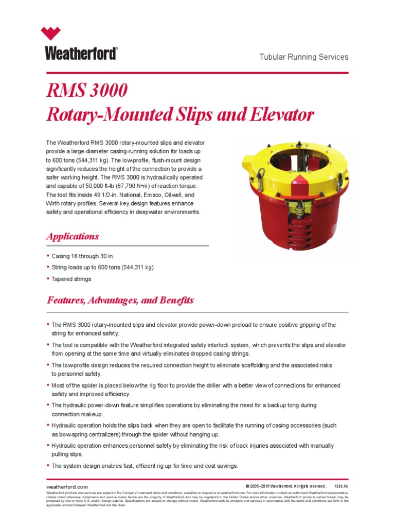 RMS 3000 Rotary-Mounted Slips and Elevator: Applications | PDF ...