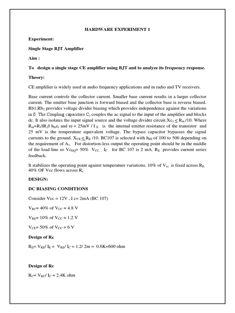 Aec Lab 1 PDF | PDF | Bipolar Junction Transistor | Amplifier