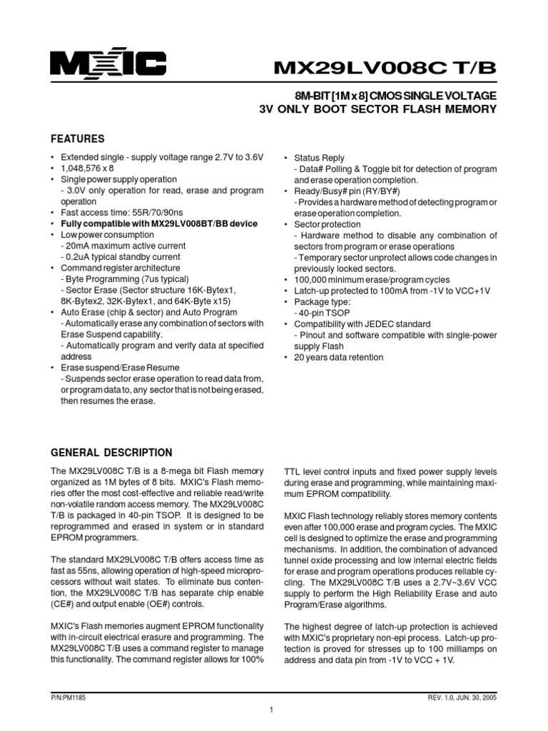 Macronix - MX29LV008CTTC | PDF | Flash Memory | Input/Output