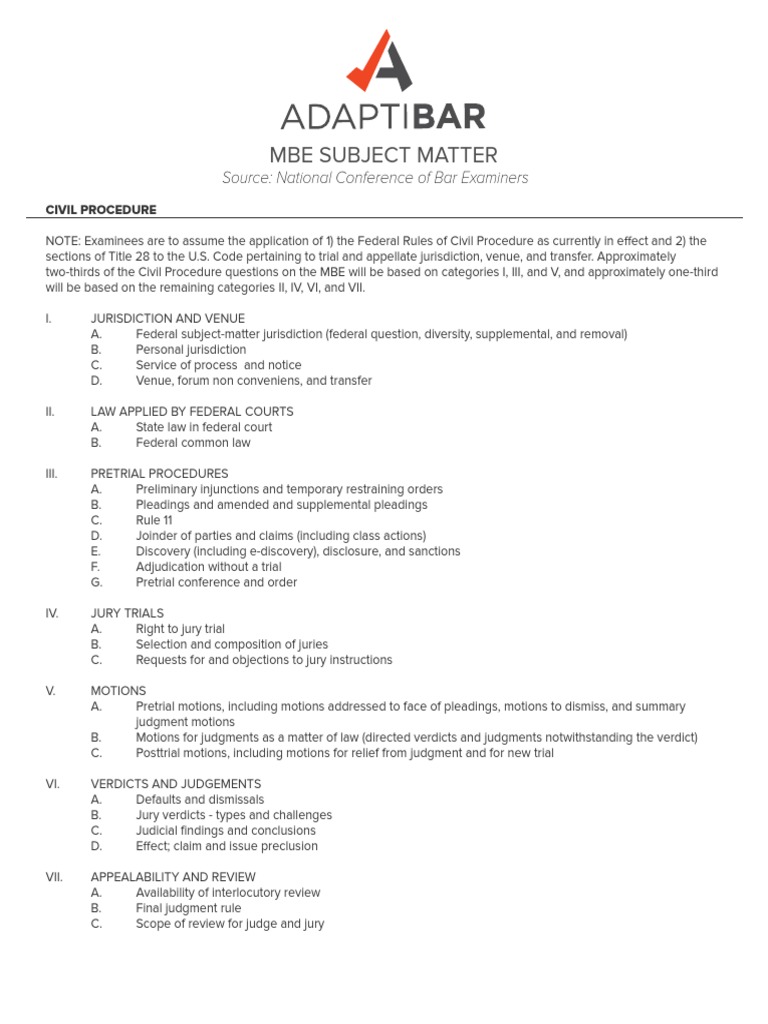 MBE Subject Matter Overview | PDF | Mortgage Law | Witness Impeachment