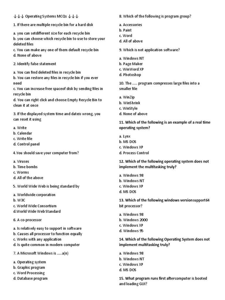 Operating Systems MCQs | PDF | Microsoft Windows | Operating System