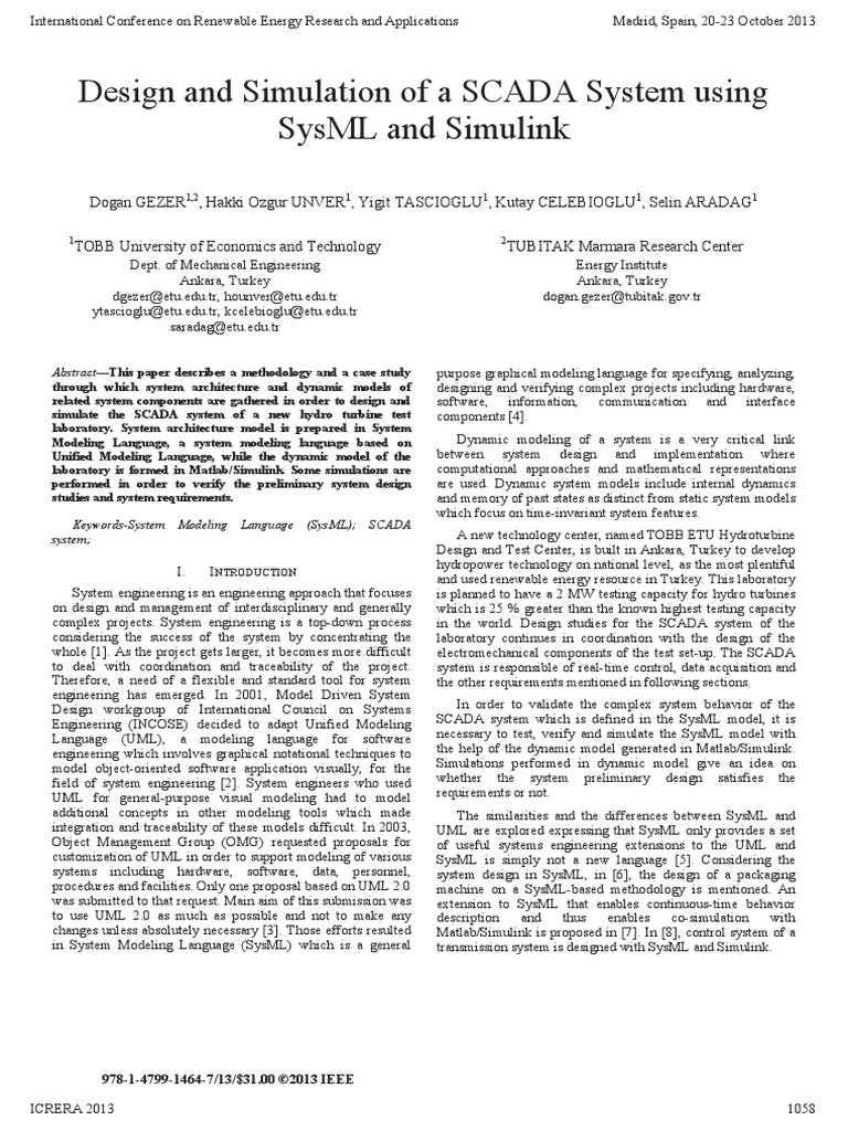 Design and Simulation of A Scada System Using Sysml and Simulink | PDF ...