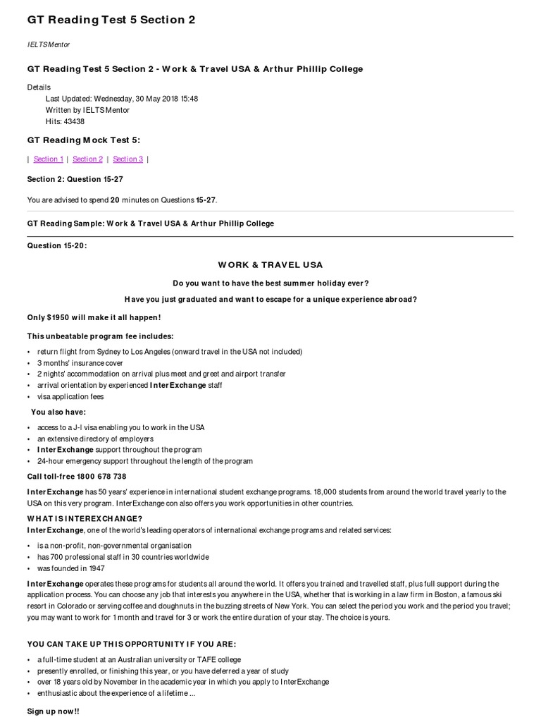 GT Reading Test 5, 2 | PDF | Lecture | College