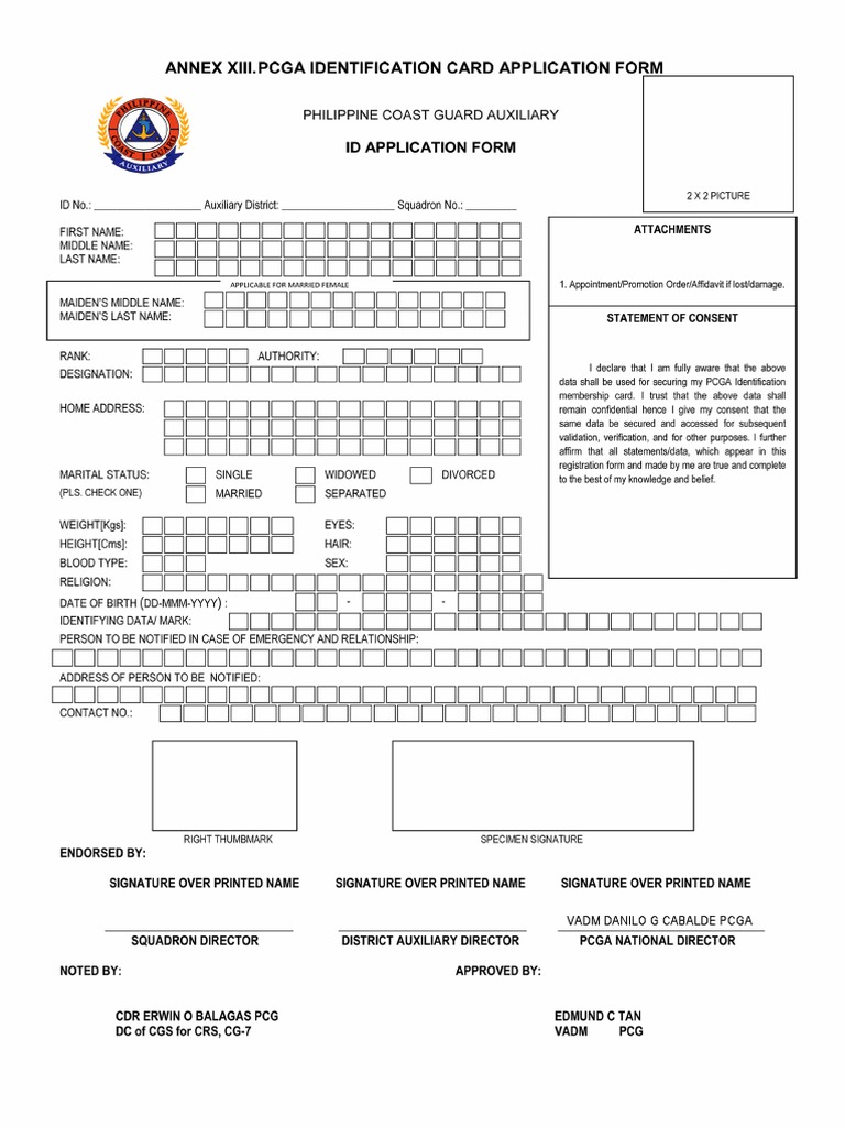 Annex Xiii Id Application Form | PDF