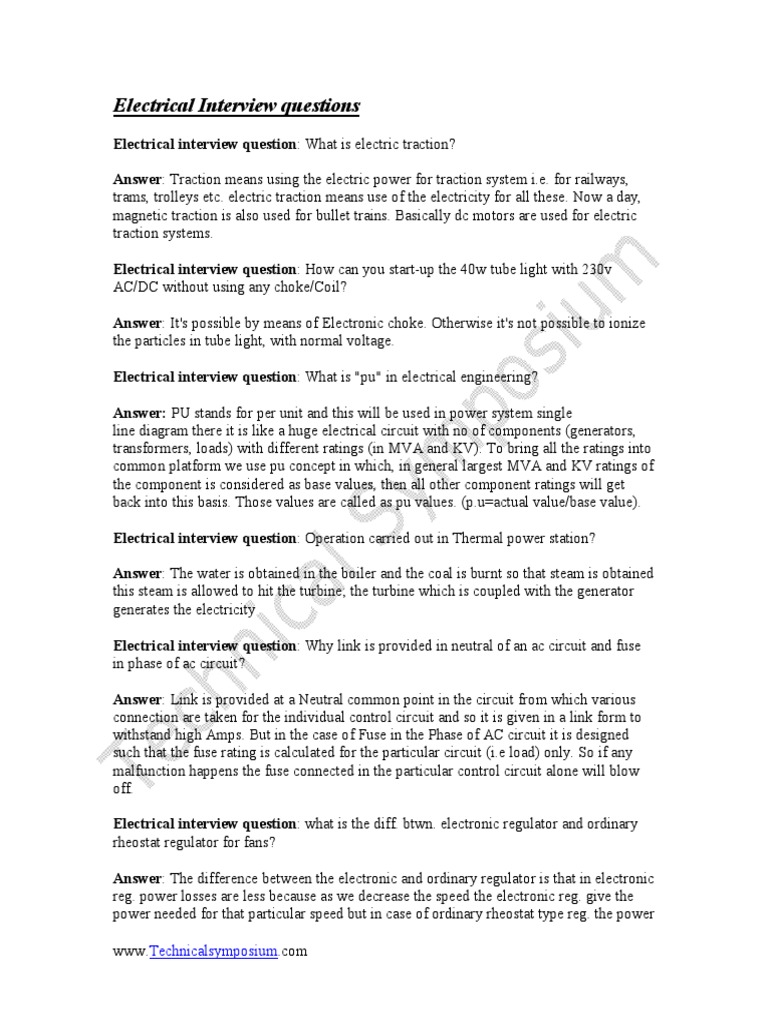 Electrical Interview Questions: Technicalsymposium | PDF | Electric ...