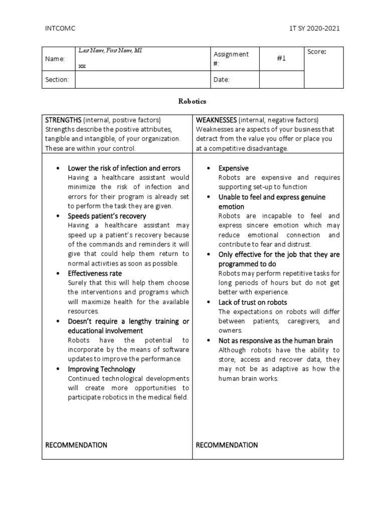 Swot Robots | PDF | Robot | Robotics