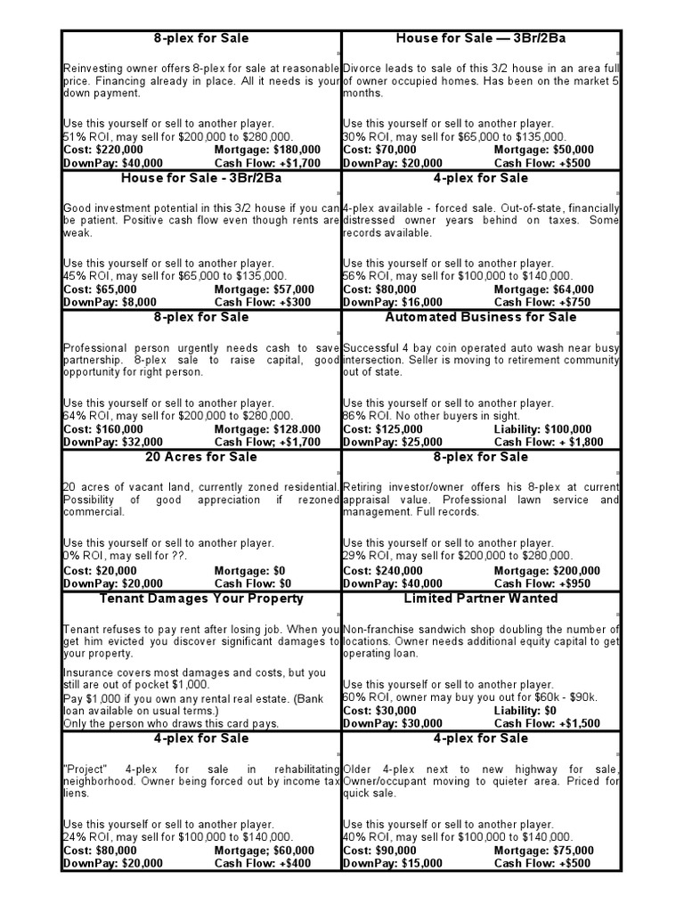 PDF Cashflow 101 Game Cards DL | PDF | Yield (Finance) | Stocks