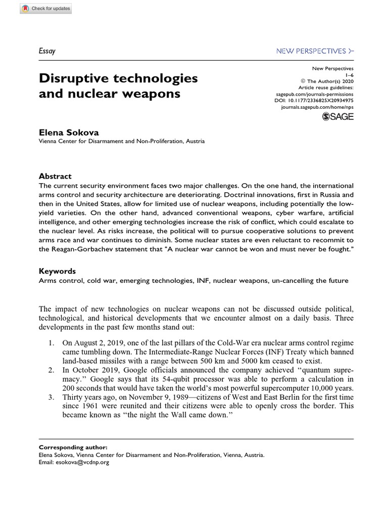 Disruptive Technologies and Nuclear Risks | PDF | Nuclear Weapons ...