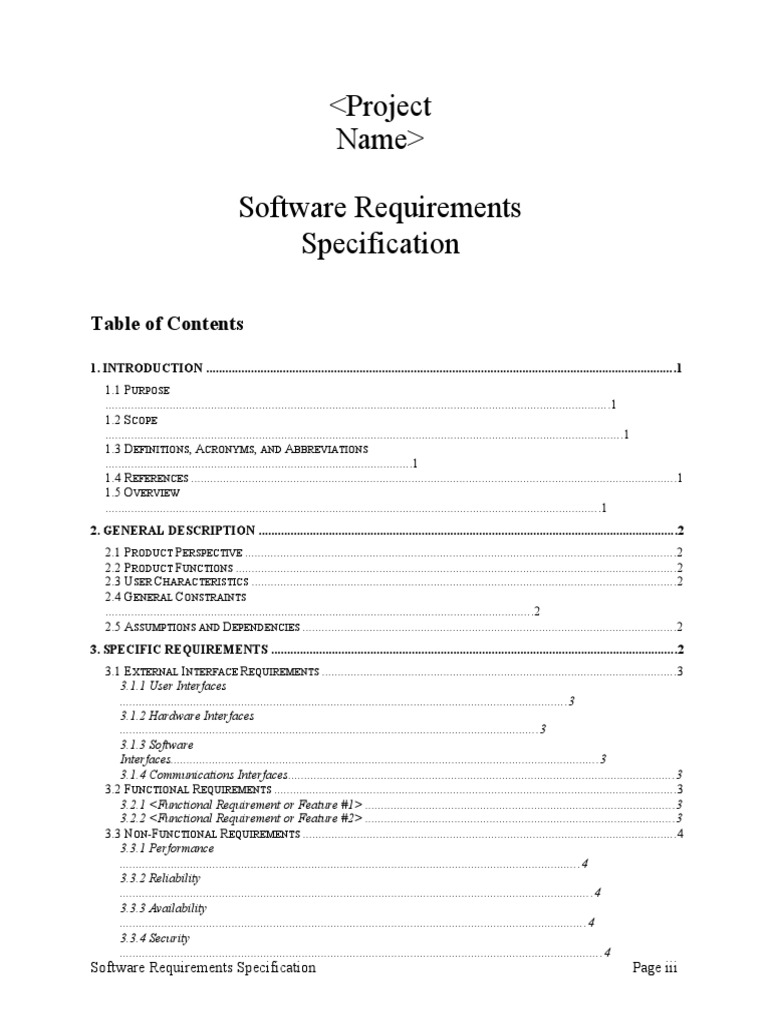A Concise Guide to the Software Requirements Specification for the Project | PDF | Specification ...