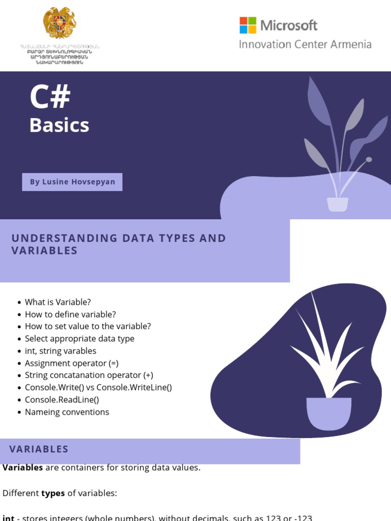Basics: by Lusine Hovsepyan | PDF | C Sharp (Programming Language) | Boolean Data Type