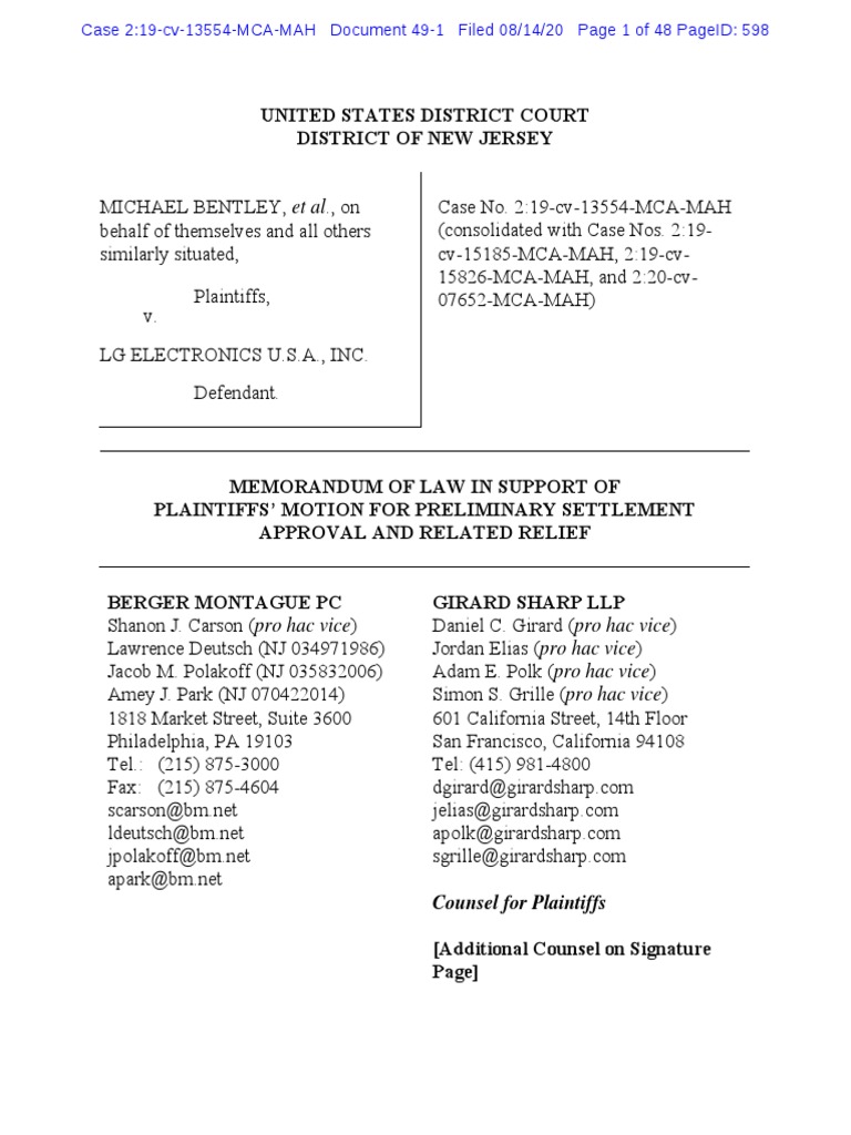 ECF 49 - 1 Memorandum of Law in Support of Plaintiffs' Notice of Motion ...