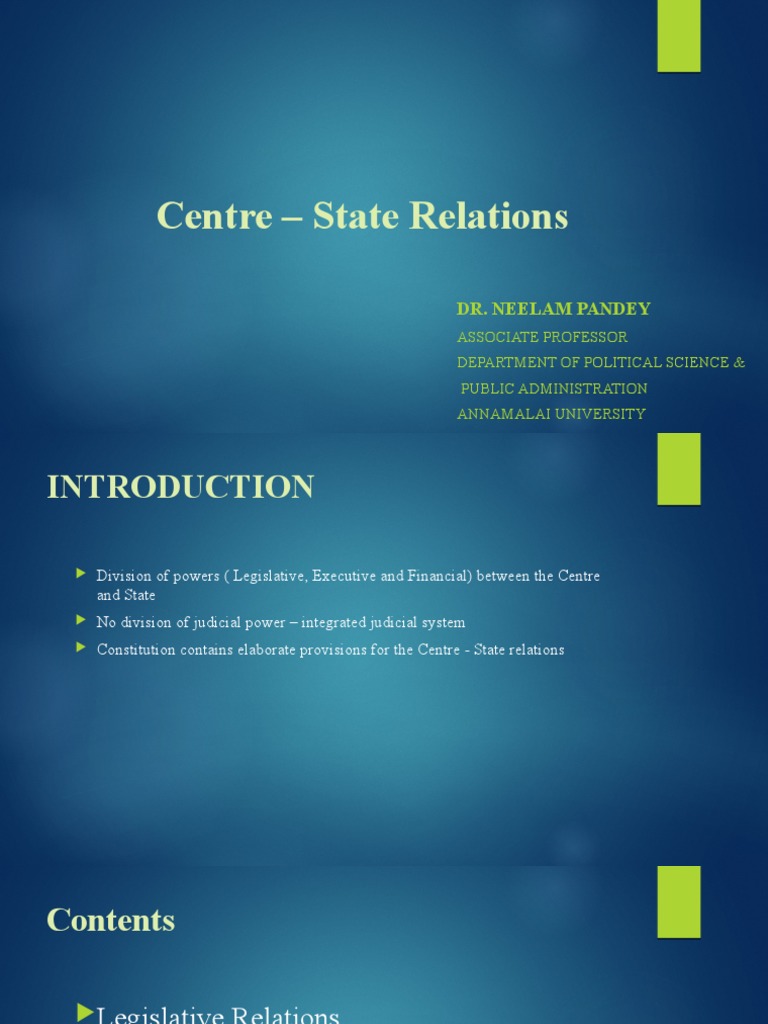 Centre-State Relations Overview | PDF | Taxes | Government
