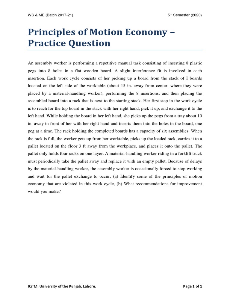 Principles of Motion Economy - Practice Question | PDF