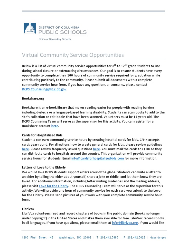 Virtual Community Service Opportunities | PDF | Social Science | Wellness