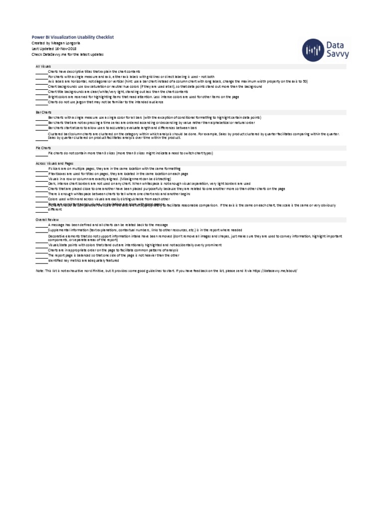 Power Bi Data Viz Usability Checklist2 | PDF | Chart | Usability