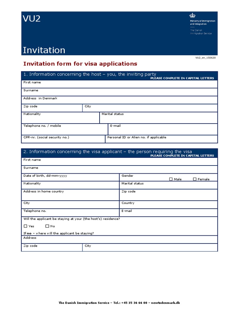 VU2 Invitation: Invitation Form For Visa Applications | PDF | Travel ...