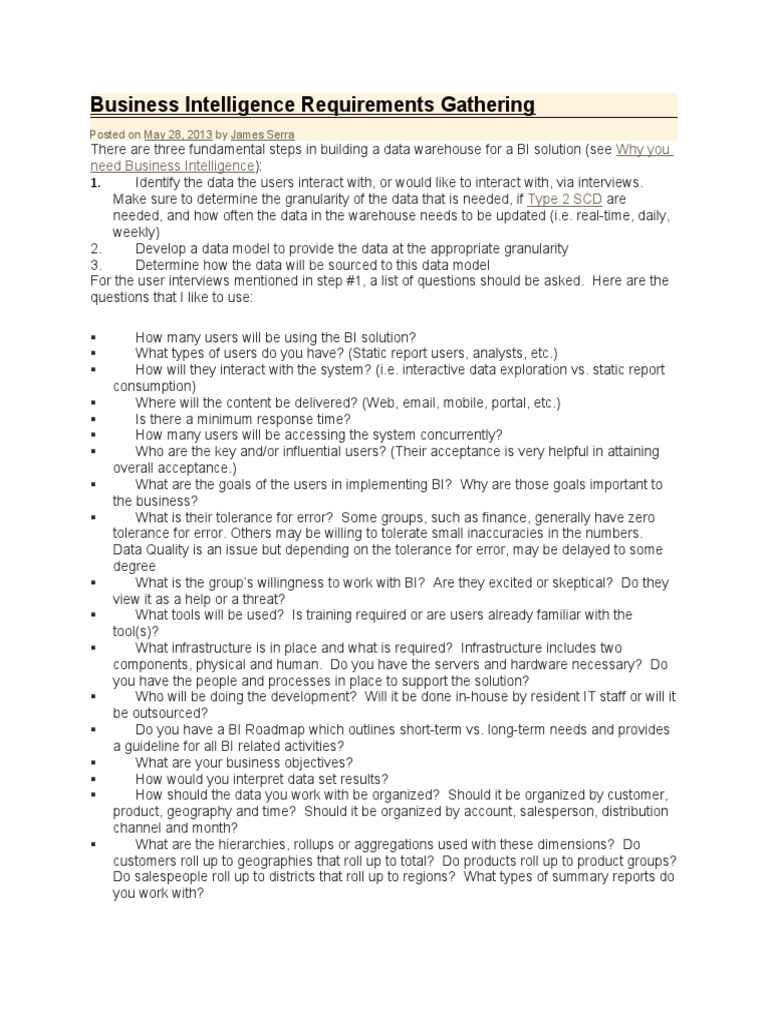 Business Intelligence Requirements Guide | PDF | Business Intelligence ...