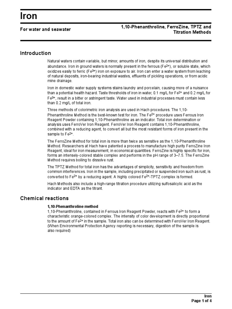 For Water and Seawater 1,10-Phenanthroline, Ferrozine, TPTZ and ...