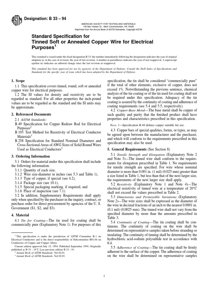 Tinned Soft or Annealed Copper Wire For Electrical Purposes | PDF ...