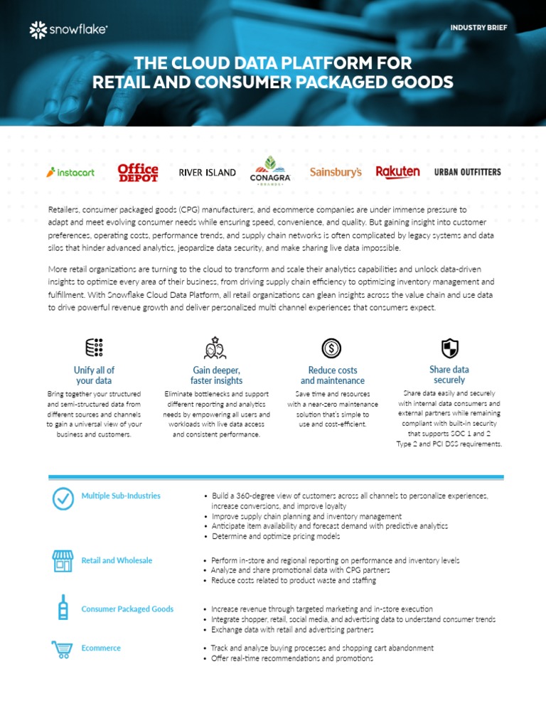 The Cloud Data Platform For Retail and Consumer Packaged Goods | PDF | Retail | Cloud Computing