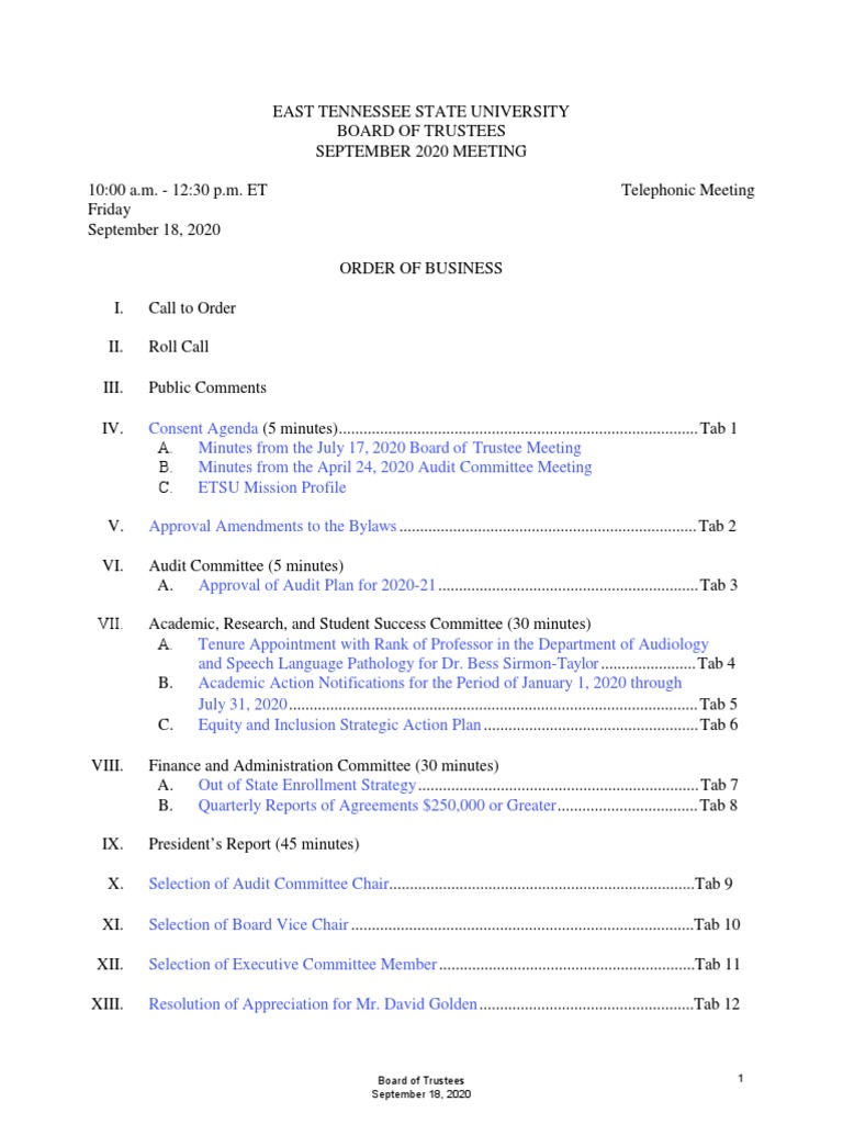 Bot Agenda Sept2020 | PDF | Committee | Board Of Directors
