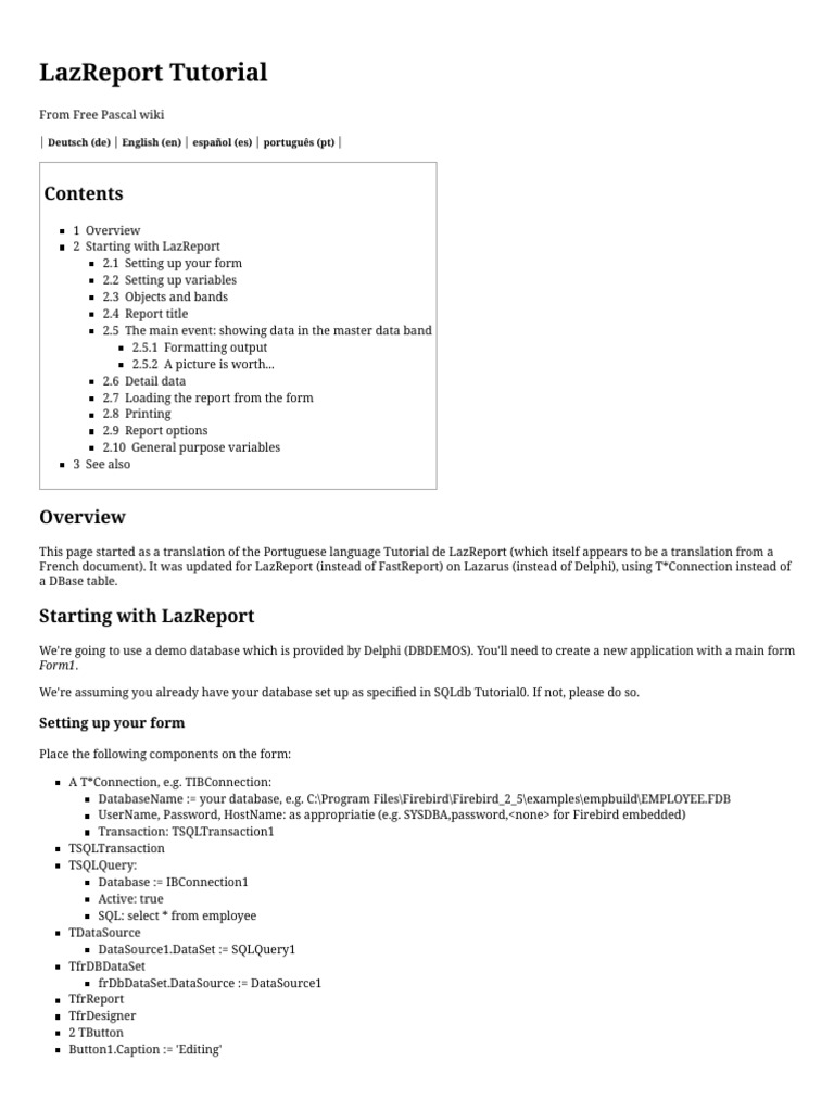 LazReport Guide for Developers | PDF | Databases | Computing