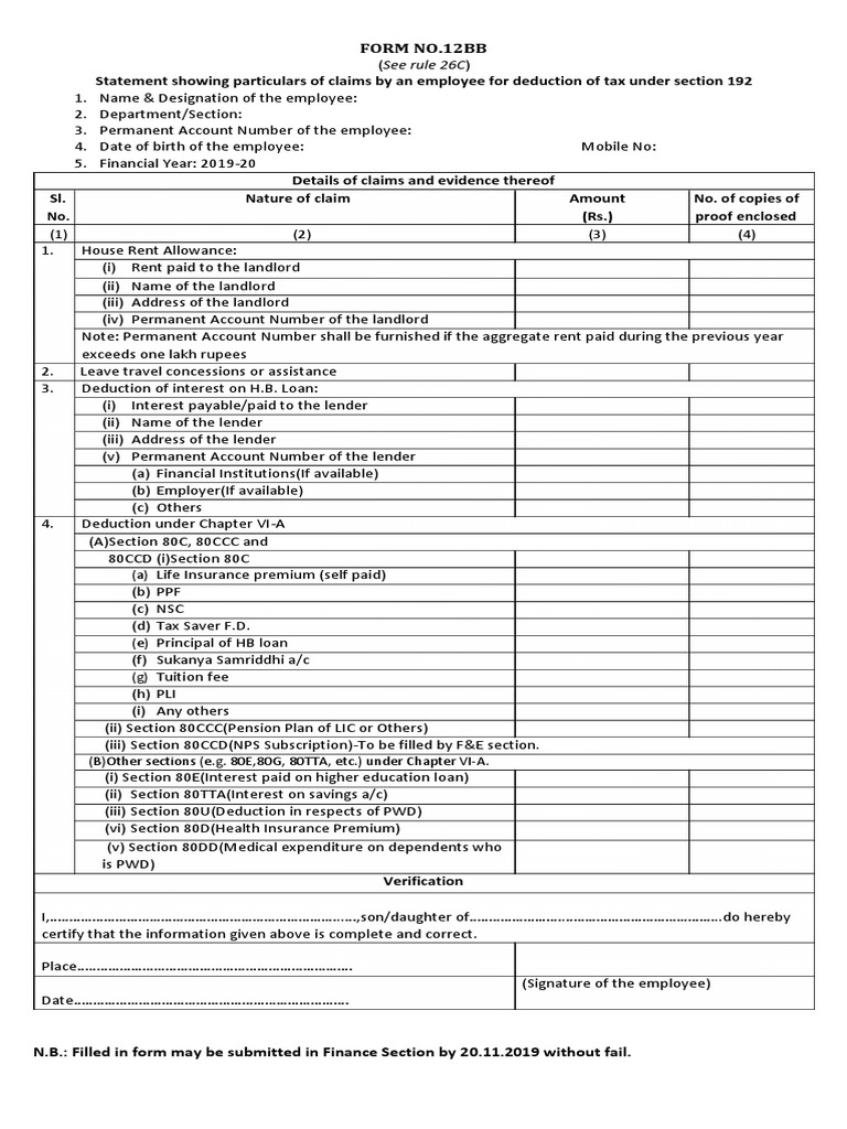 Form 12BB | Download Free PDF | Loans | Interest