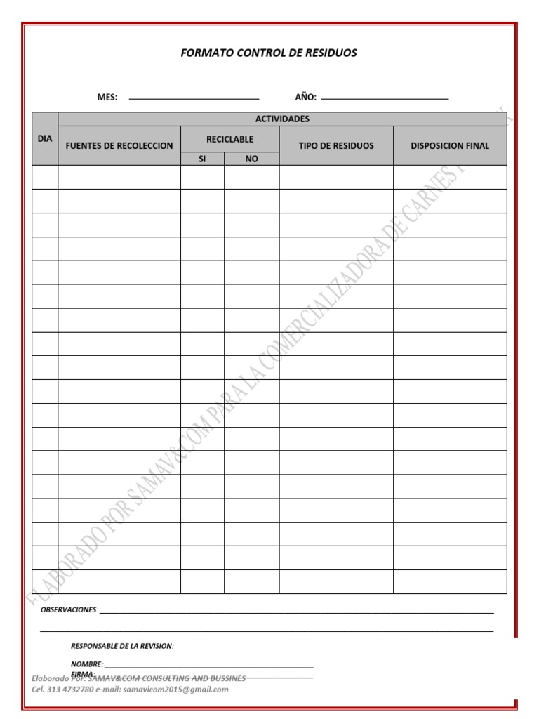 Formato Control de Residuos Solidos | PDF | Business | Naturaleza