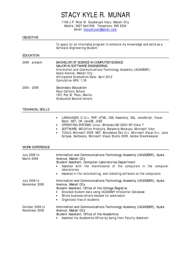 Stacy Mun Ar Resume | Makati | Metro Manila