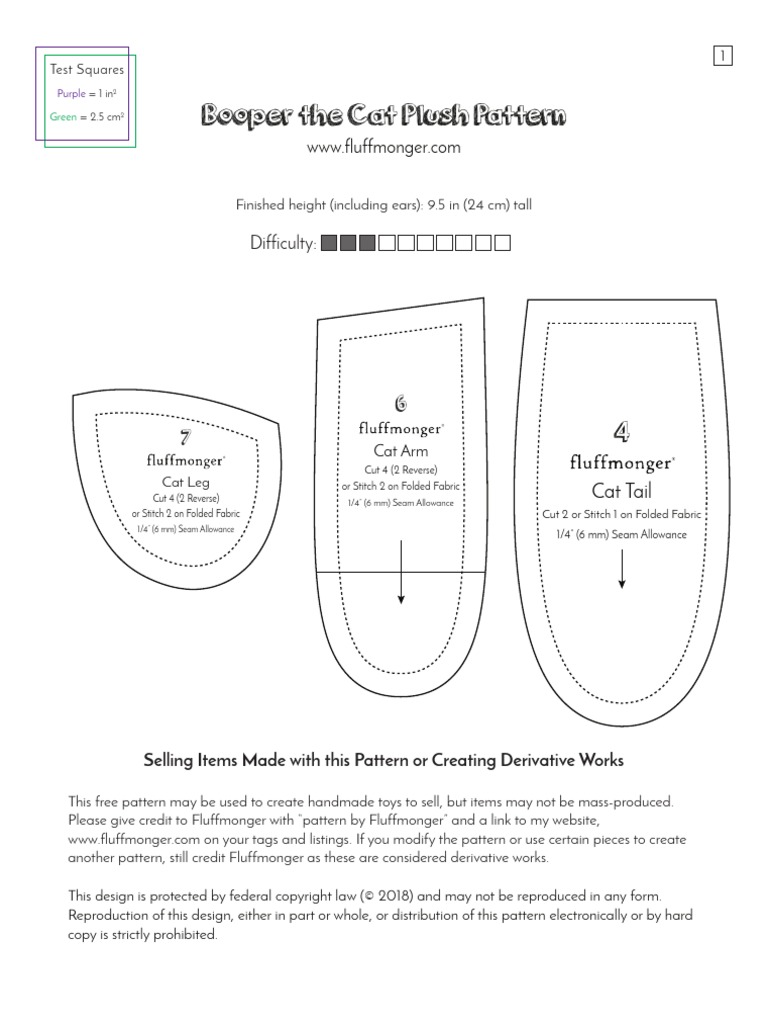 Booper The Cat Sewing Pattern by Fluffmonger | PDF | Seam (Sewing) | Copyright Law