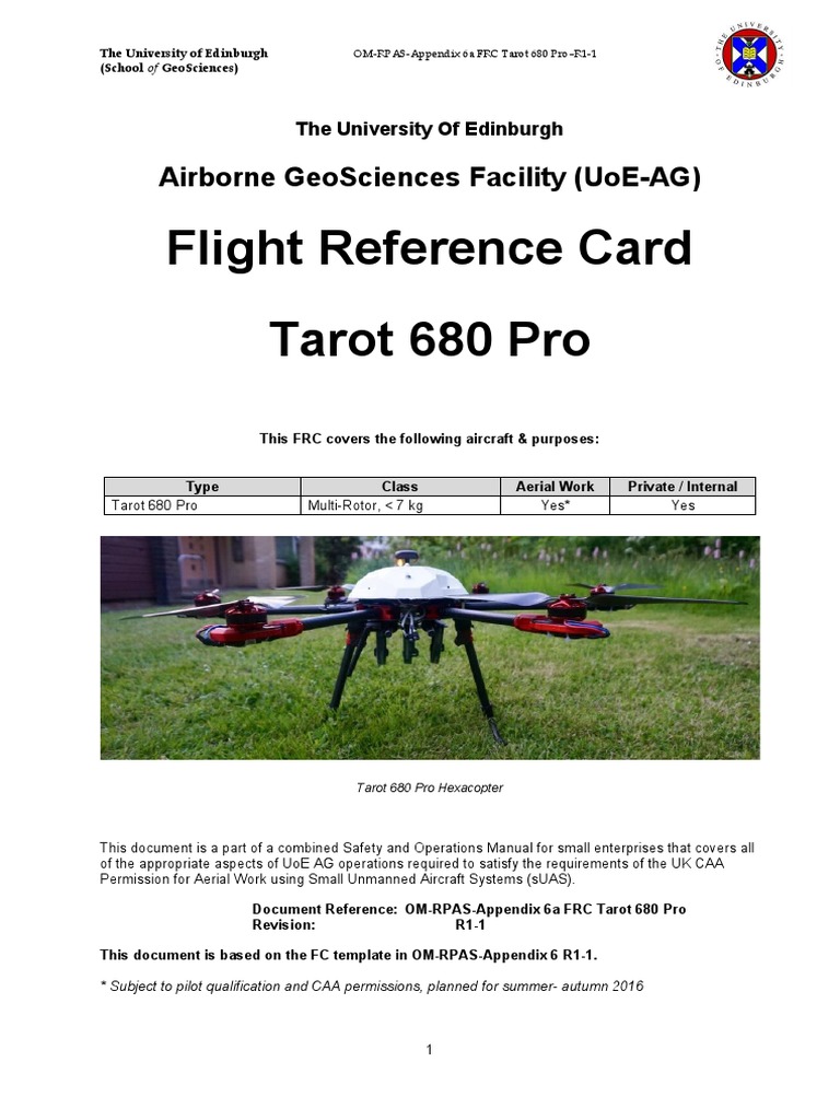 Flight Reference Card Tarot 680 Pro: Airborne Geosciences Facility (Uoe ...