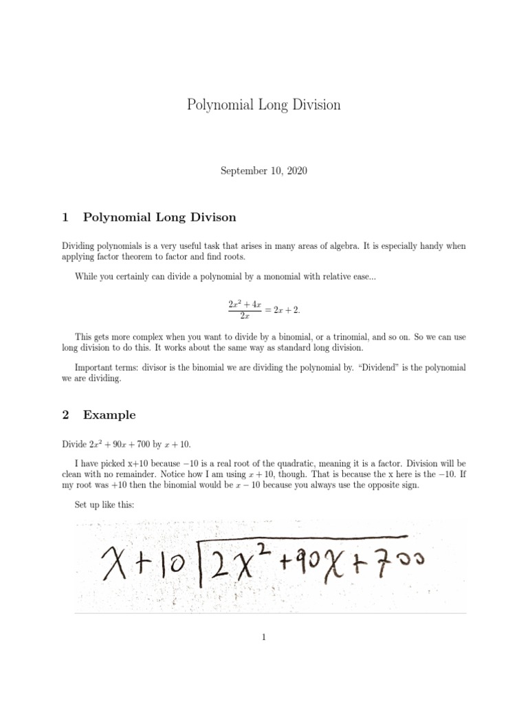 Polynomial Long Division Guide | PDF | Factorization | Polynomial