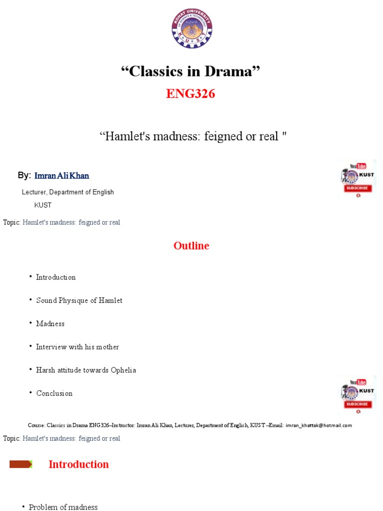 "Classics in Drama": "Hamlet's Madness: Feigned or Real " | PDF