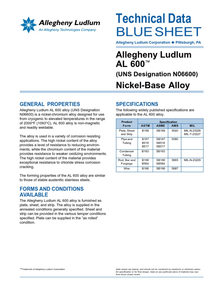 Al600 UNS N06600 | PDF | Stainless Steel | Annealing (Metallurgy)