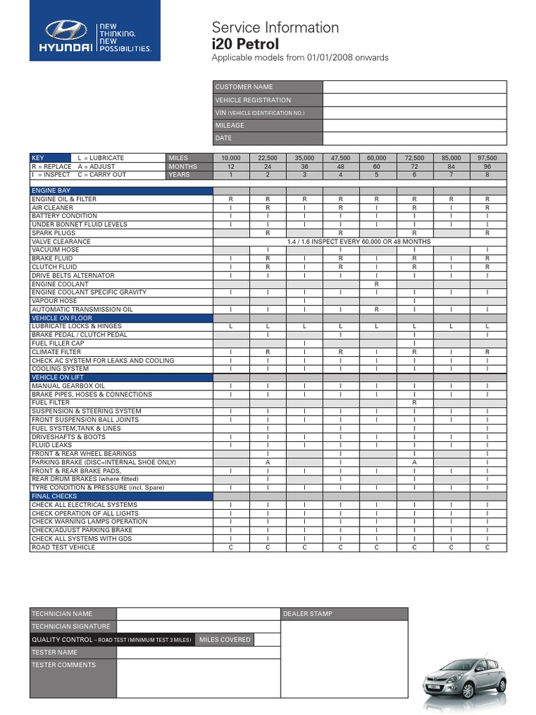 I20 Service Sheet | PDF | Brake | Vehicles