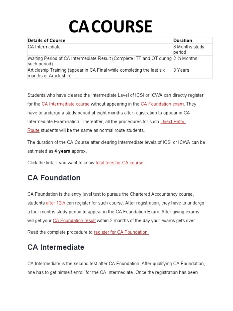 Details of CA Course | PDF | Apprenticeship | Qualifications