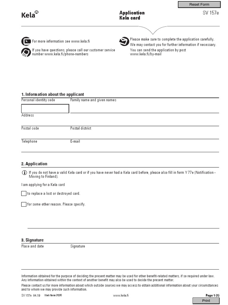 Application Kela Card: 1. Information About The Applicant | PDF