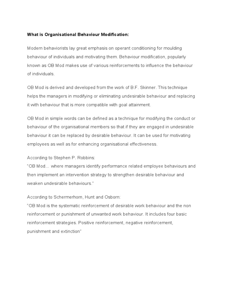 What Is Organisational Behaviour Modification | PDF | Reinforcement | Behavior