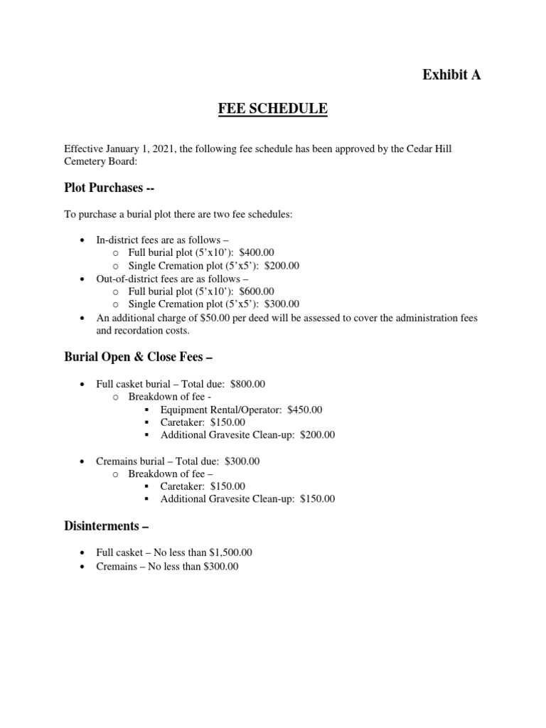 Current Fee Schedule Exhibit A Effective 01012021 | PDF