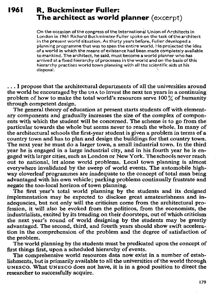 Architect as Global Planner: Fuller's Vision | PDF | Design | Epistemology