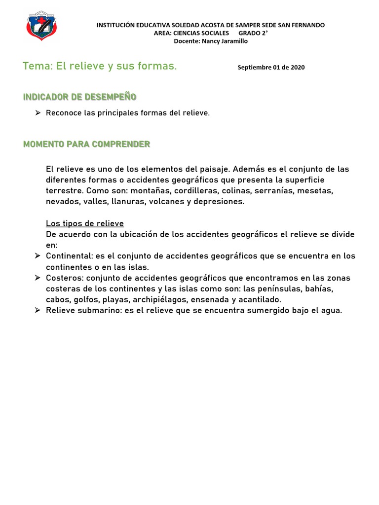 El Relieve y Sus Formas 2° PDF | PDF | Terreno | Ciencias de la Tierra