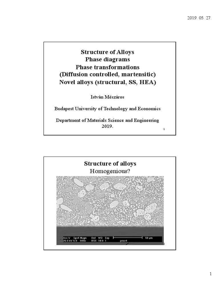 Structure of Alloys Phase Diagrams Phase Transformations (Diffusion ...