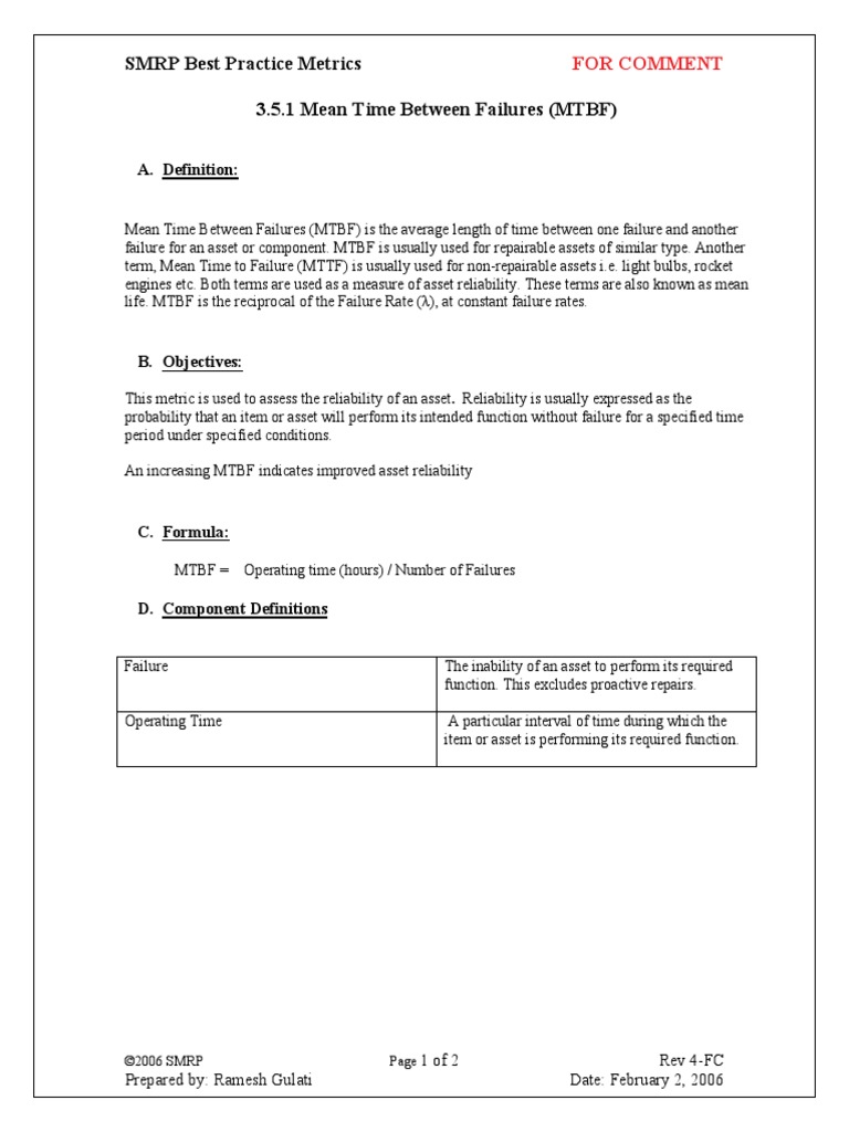 Mean Time Between Failures | PDF | Reliability Engineering | Systems ...