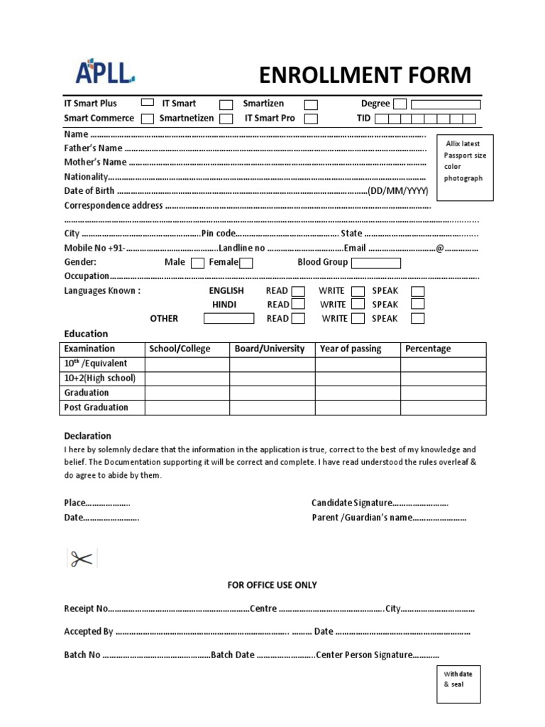 Enrollment Form: Education | PDF | Games & Activities | Law